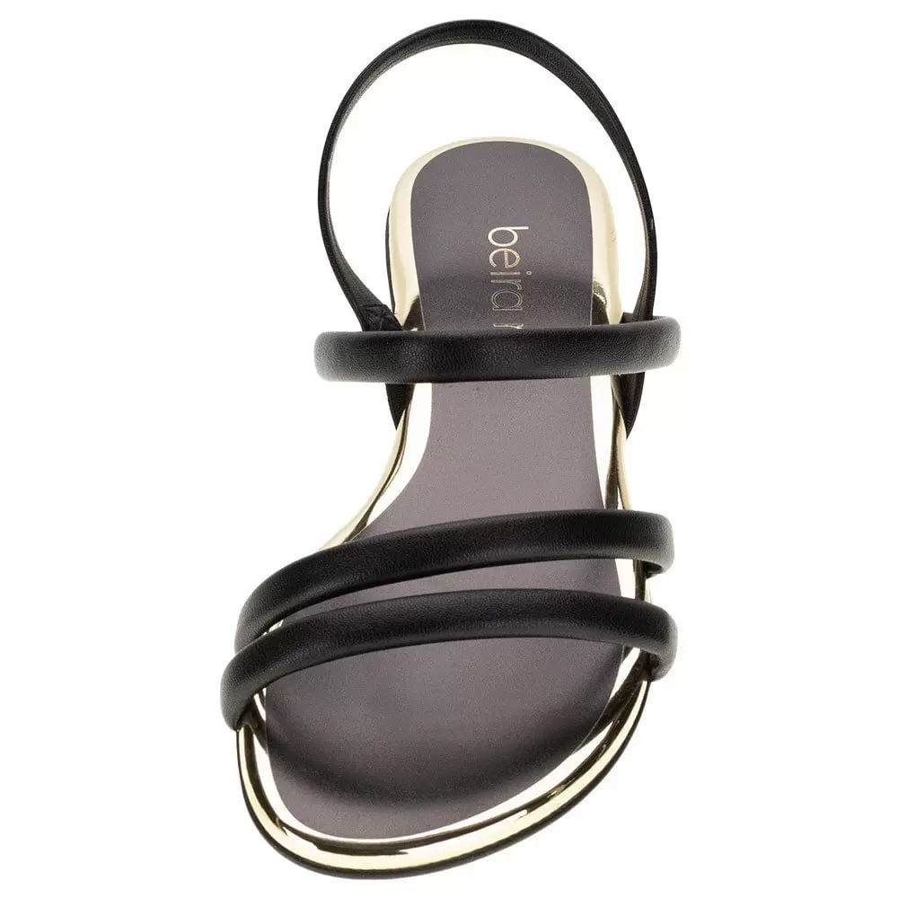 Sandália Rasteira Preta Metalizada Beira Rio | Gaston