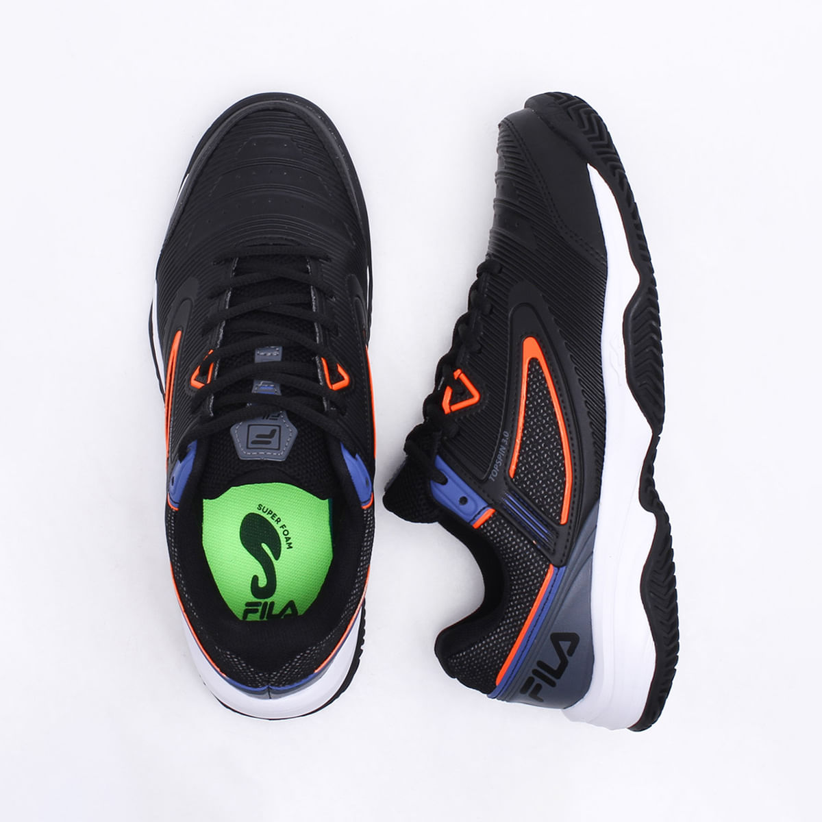 Tênis Fila Topsin 3.0 Clay Preto Masculino Preto e Coral - Gaston | Gaston